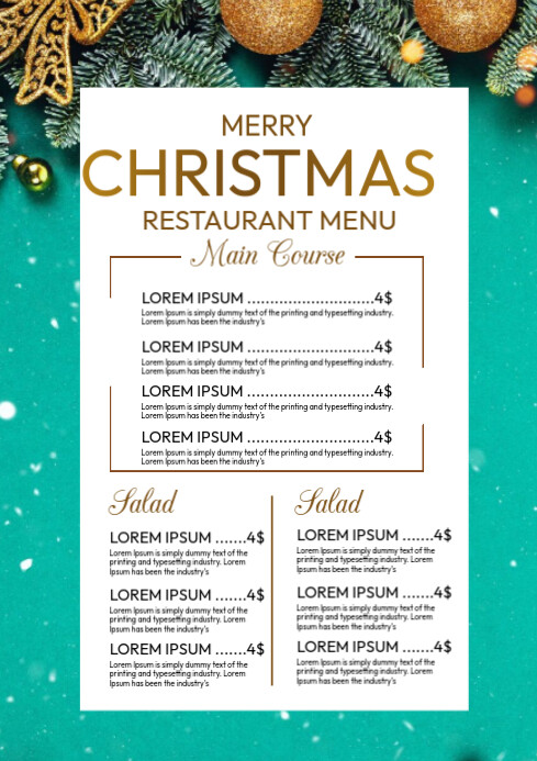 Christmas Restaurant Menu Template | PosterMyWall
