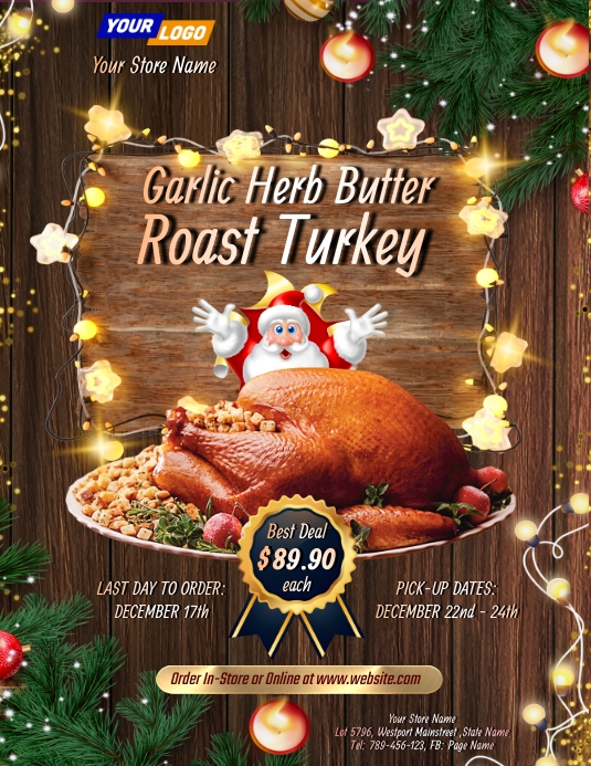 Christmas Roast Turkey Sale Flyer Design Template | PosterMyWall