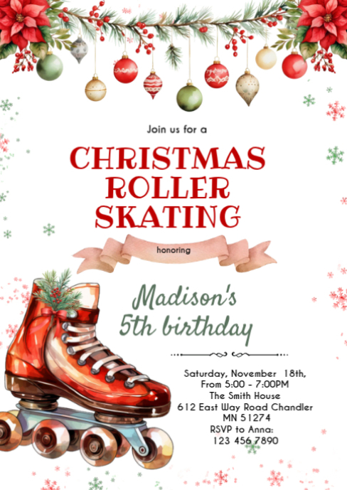 Christmas Roller Skating Party Invitation Template | PosterMyWall