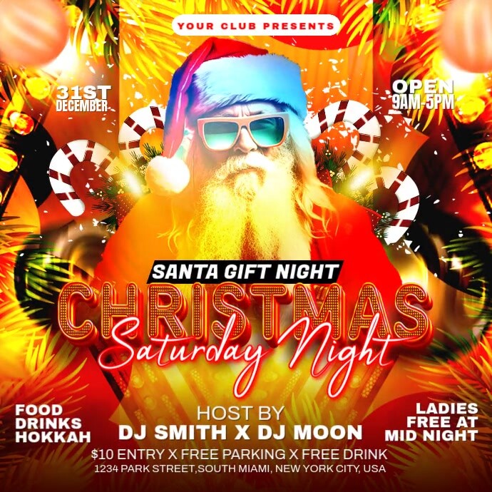 Christmas Saturday Night party Flyer Template | PosterMyWall