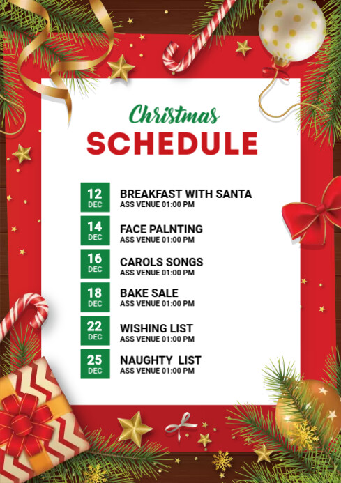 Christmas schedule Template | PosterMyWall