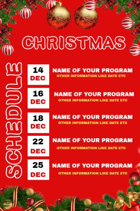 Christmas Schedule Poster Template | PosterMyWall