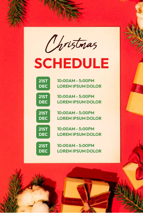 christmas schedule poster template | PosterMyWall