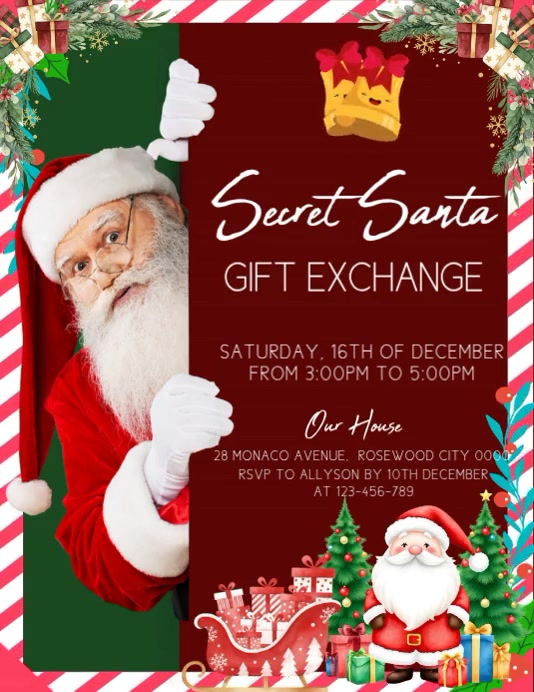 Plantilla de Christmas-secret-Santa-gift-exchange-post | PosterMyWall