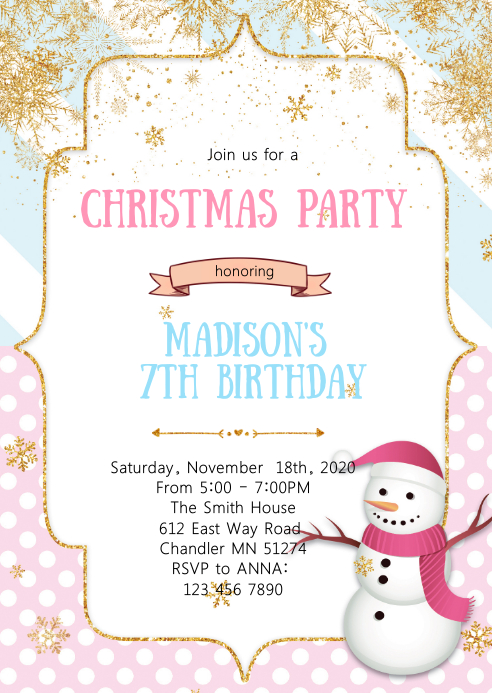 Christmas snowman birthday party invitation Template | PosterMyWall
