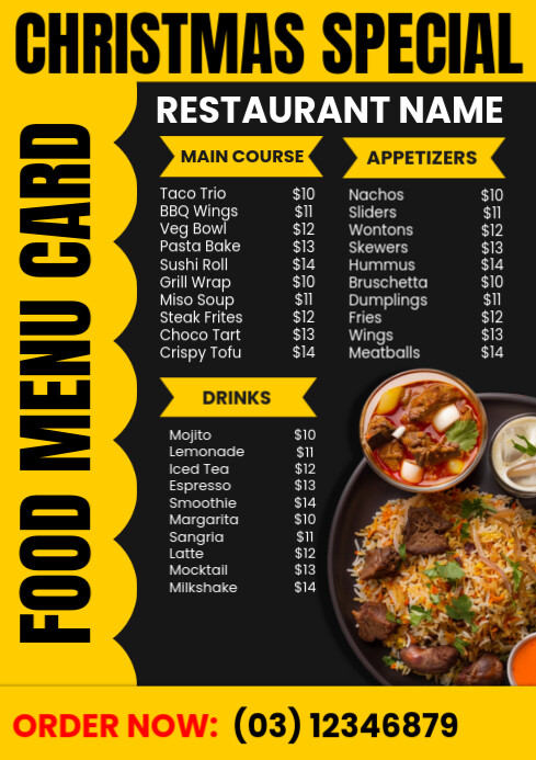 Christmas special food menu card Template | PosterMyWall