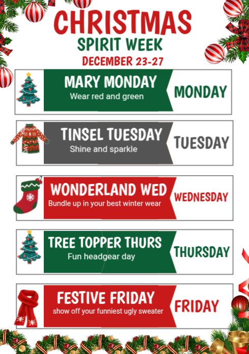 Christmas Spirit Week A4 Template | PosterMyWall