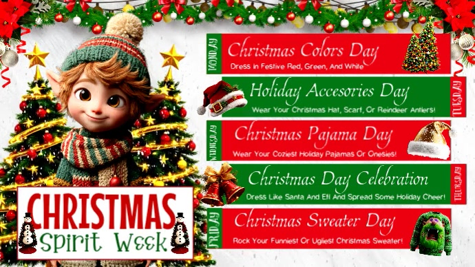 Christmas Spirit Week Event Schedule Template | PosterMyWall