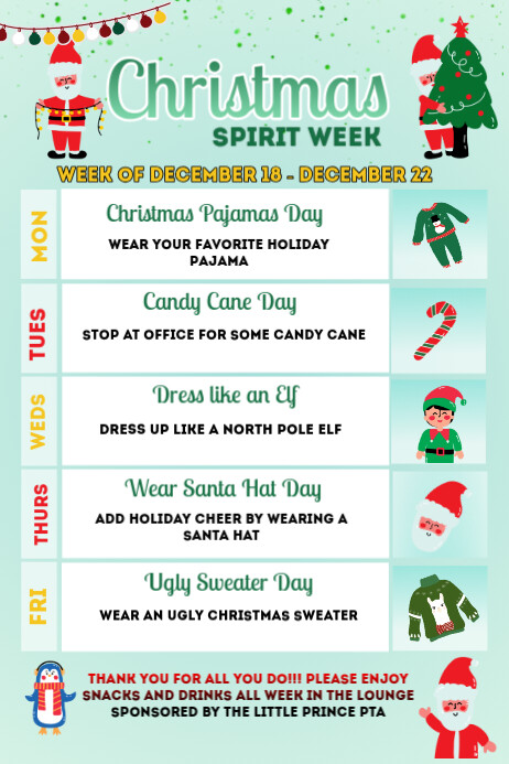 Christmas Spirit Week Itinerary Template | PosterMyWall