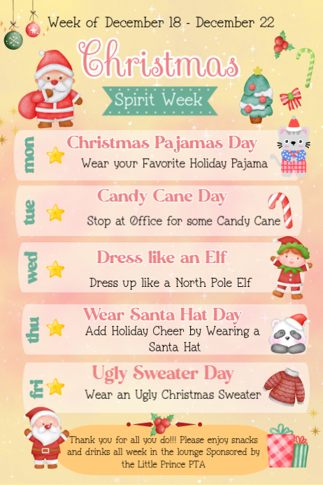 Christmas Spirit Week Itinerary Template | PosterMyWall