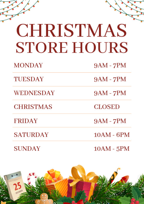 Christmas Store Hours Template | PosterMyWall