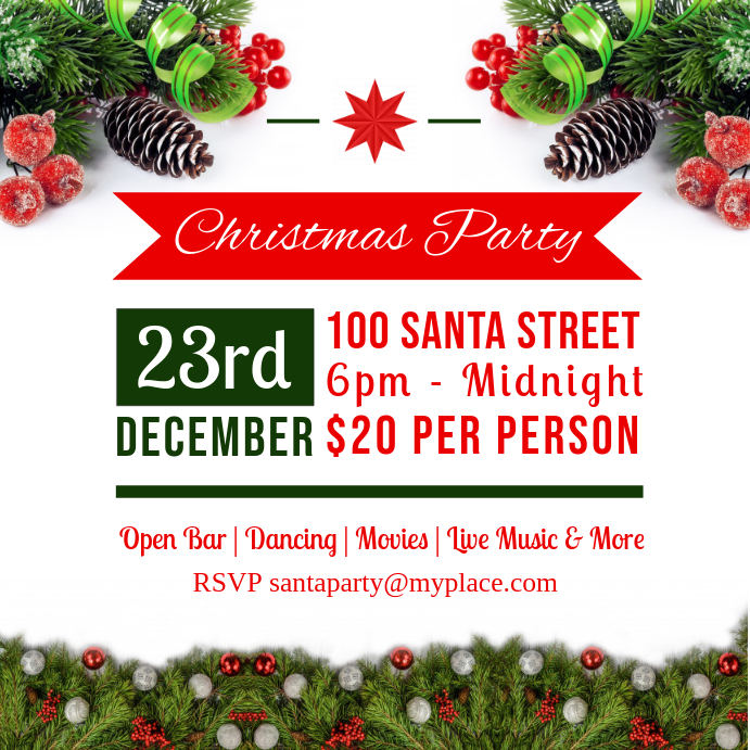 Christmas themed Party Invitation Advert Templat | PosterMyWall