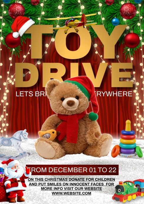 Christmas toy drive a4 flyer Template | PosterMyWall