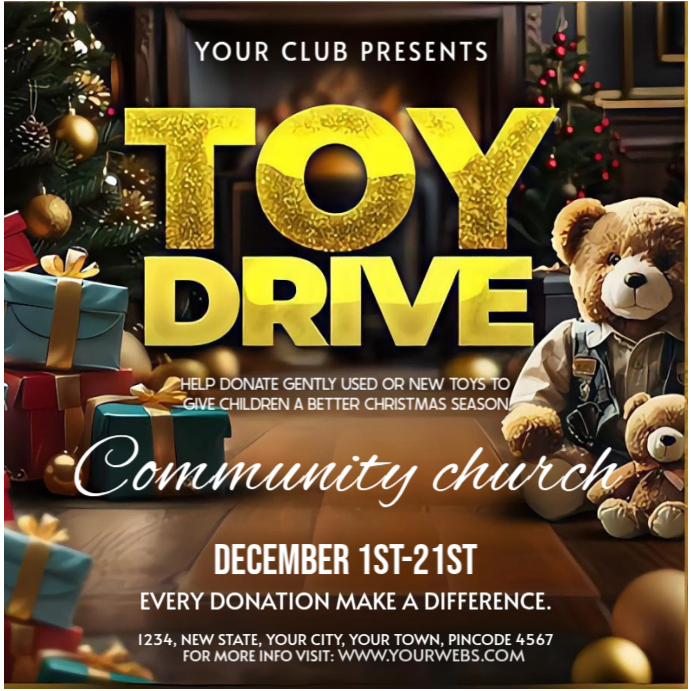 Christmas Toy Drive Flyer Template – Community Donation Poster ...