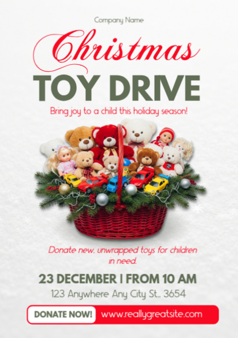 Copy of Christmas Toy Drive Poster Template – Holiday Charity Donation ...