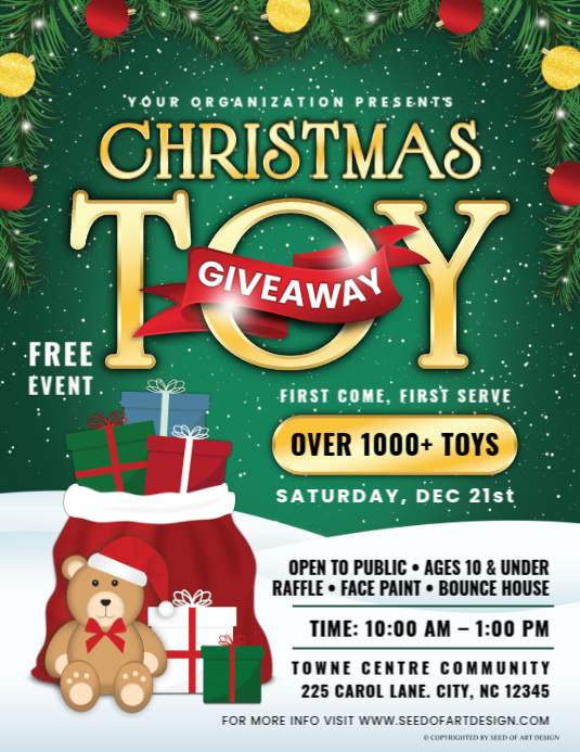 Copy of Christmas Toy Giveaway: Santa Gift Bag & Teddy Flyer | PosterMyWall
