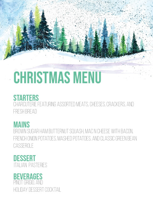 Christmas tree snow party menu card Template | PosterMyWall