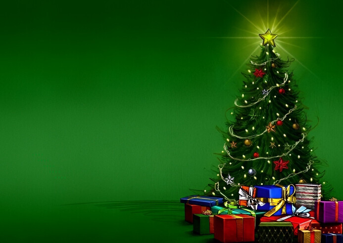 Christmas Tree with Gifts on Green Background Template | PosterMyWall