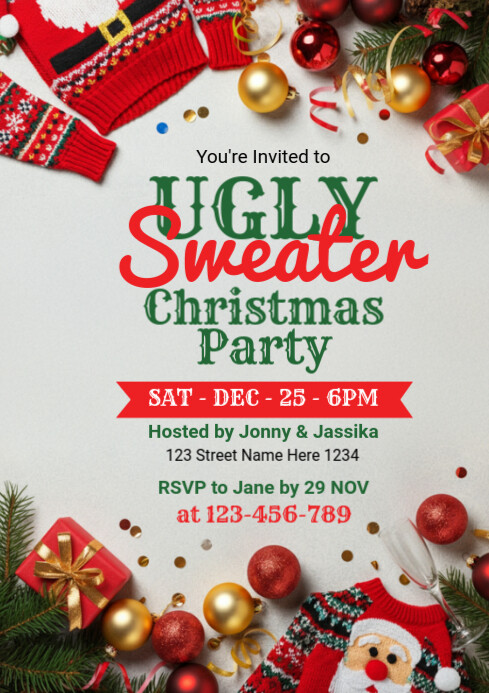 Christmas Ugly Sweater Party Flyer Template | PosterMyWall