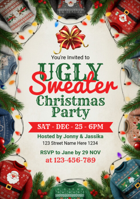 Christmas Ugly Sweater Party Flyer Template | PosterMyWall