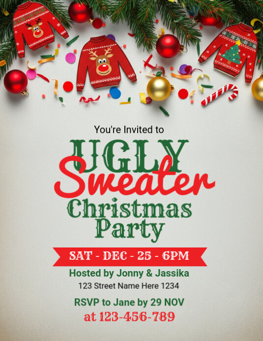 Christmas Ugly Sweater Party Flyer Template | PosterMyWall