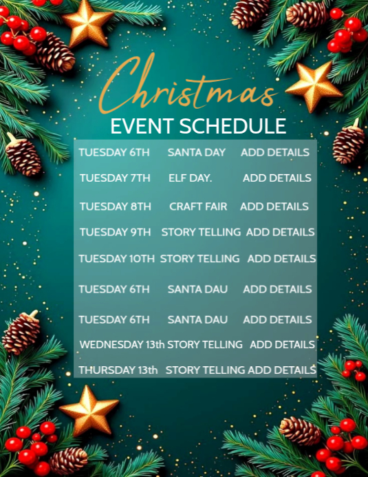 Christmas upcoming events schedule flyer Template | PosterMyWall