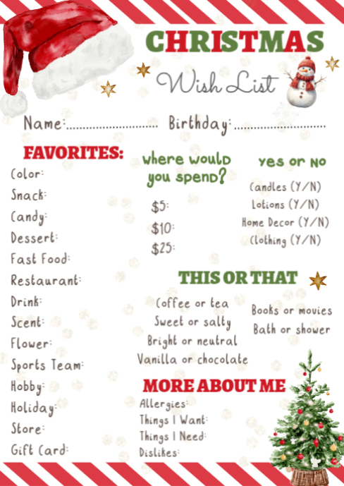 Christmas Wish List, Christmas Wish List Printable Template | PosterMyWall