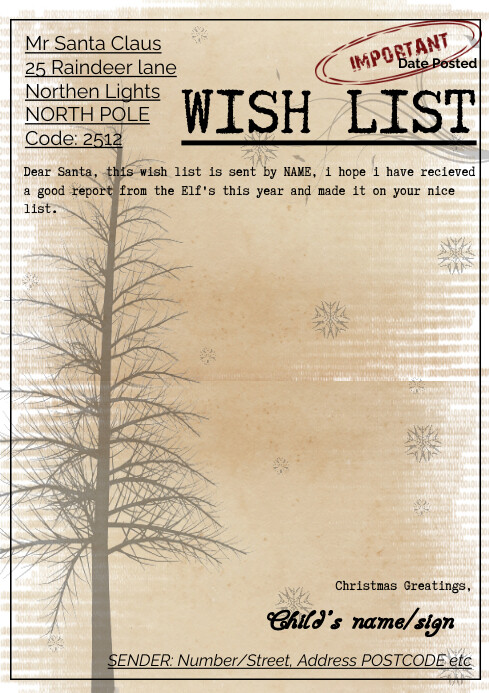 Christmas Wish List Template | PosterMyWall