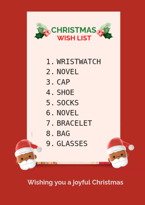 CHRISTMAS WISH LIST Template | PosterMyWall