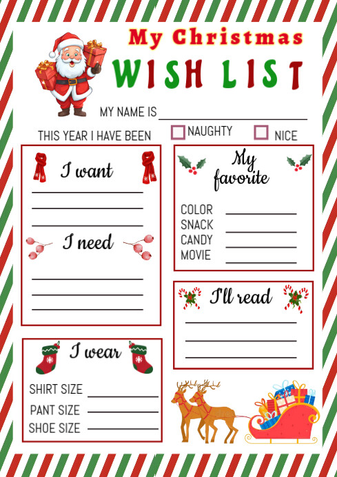 Christmas wish list printable template | PosterMyWall
