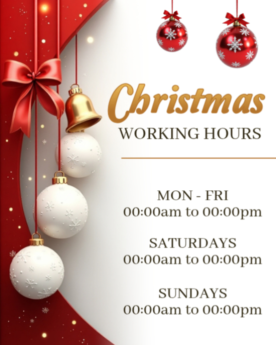 Christmas Working Hours Sign signage Holiday Opening Times Seasonal ...