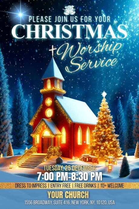 Christmas Worship Service Poster Template | PosterMyWall