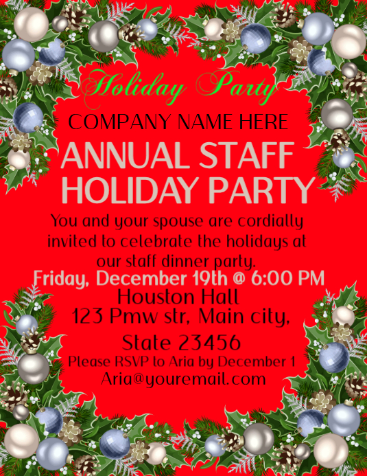 Plantilla de CHRISTMASS ANNUAL STAFF PARTY POSTER | PosterMyWall