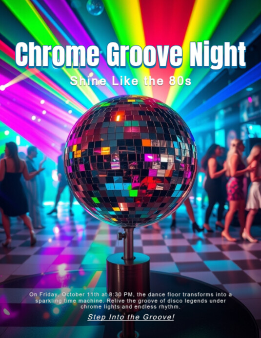 chrome groove vintage disco flyer template | PosterMyWall