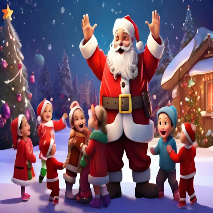 Chrsitmas season with Santa Claus & Kids Template | PosterMyWall