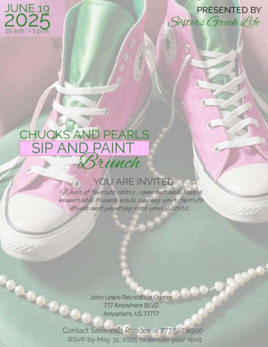 Chucks and Pearls Sip and Paint Brunch Template | PosterMyWall
