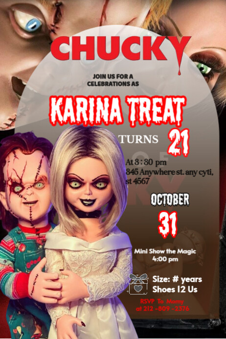 Copy of Chucky Invitation celebration Brithday party halloween party ...