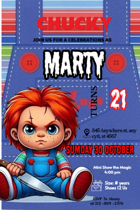 Chucky Invitation celebration temple flayer editablet celebration ...