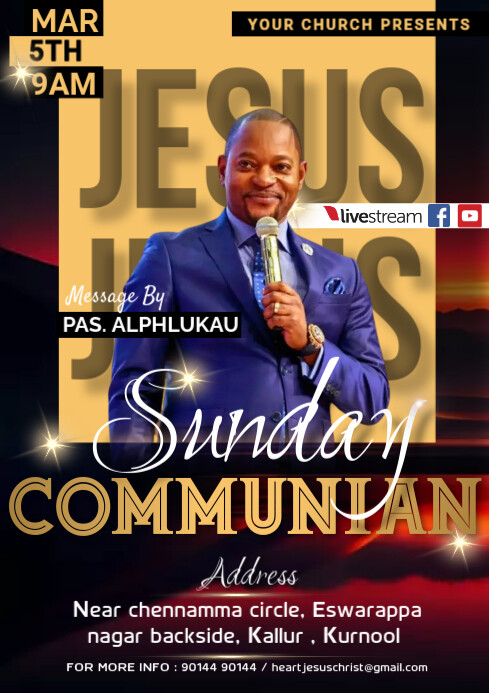 church, christian, sunday service, communian Template | PosterMyWall