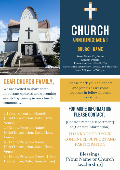 Church Announcement Printable Editable Templa Templat | PosterMyWall