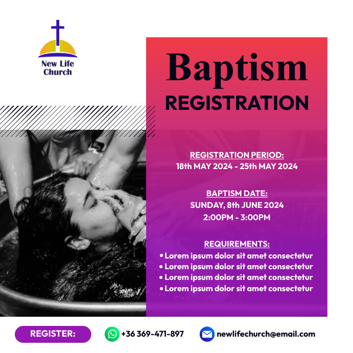 Church baptism registration Template | PosterMyWall