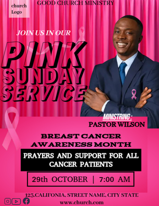 Church breast cancer awareness sunday service Template | PosterMyWall