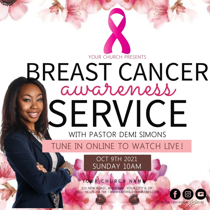 Church BREAST CANCER Service Flyer Template | PosterMyWall