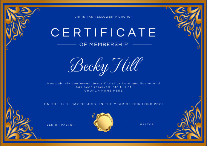 CHURCH CERTIFICATE OF MEMBERSHIP Template | PosterMyWall