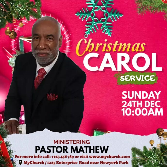 CHURCH CHRISTMAS CAROL SERVICE FLYER VIDEO AD Template | PosterMyWall