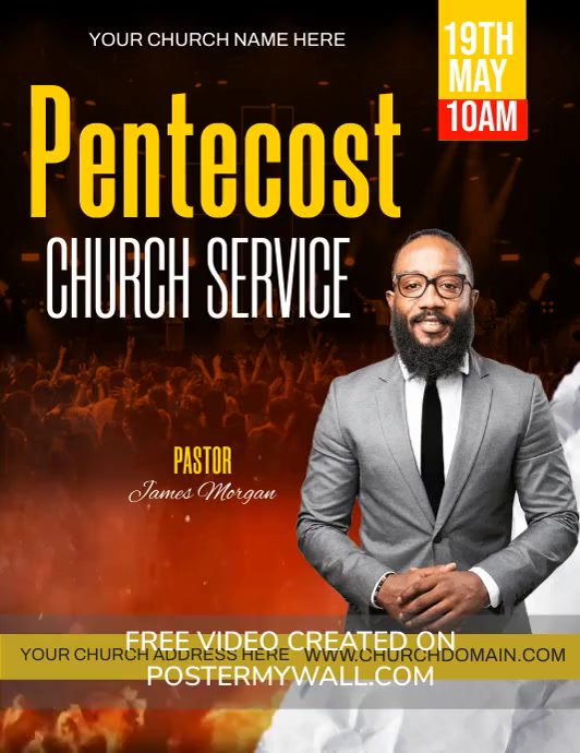 church flyer, church service, pentecost sunda Template | PosterMyWall