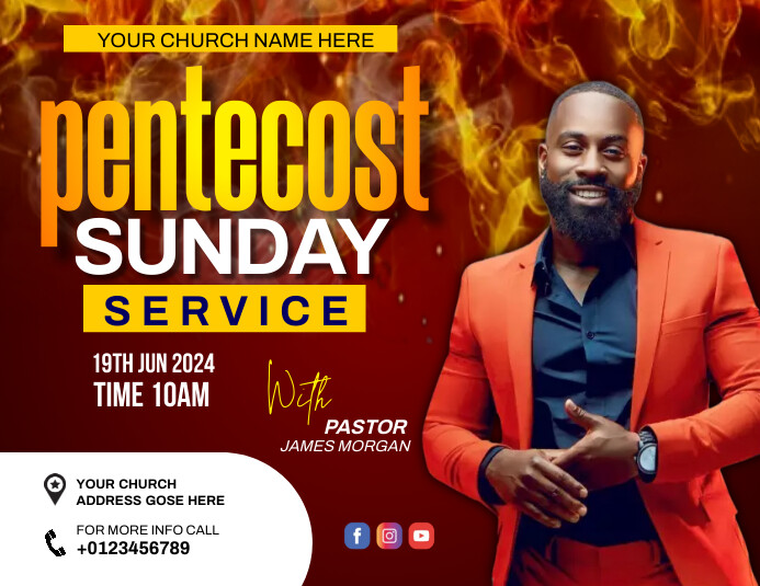 church flyer, church service, pentecost sunda Template | PosterMyWall