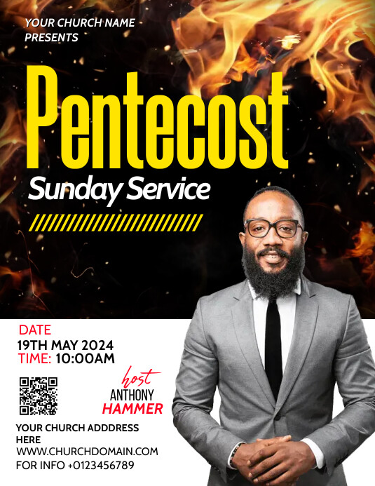 church flyer, church service, pentecost sunda Template | PosterMyWall