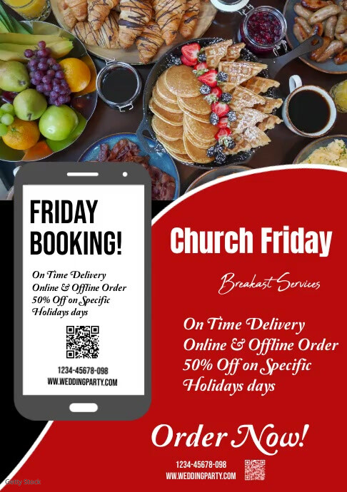 Church Friday breakfast booking Friday Party Template | PosterMyWall