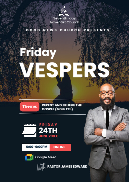 Church Friday Vespers Poster Template – Evening Worship Service Flyer ...